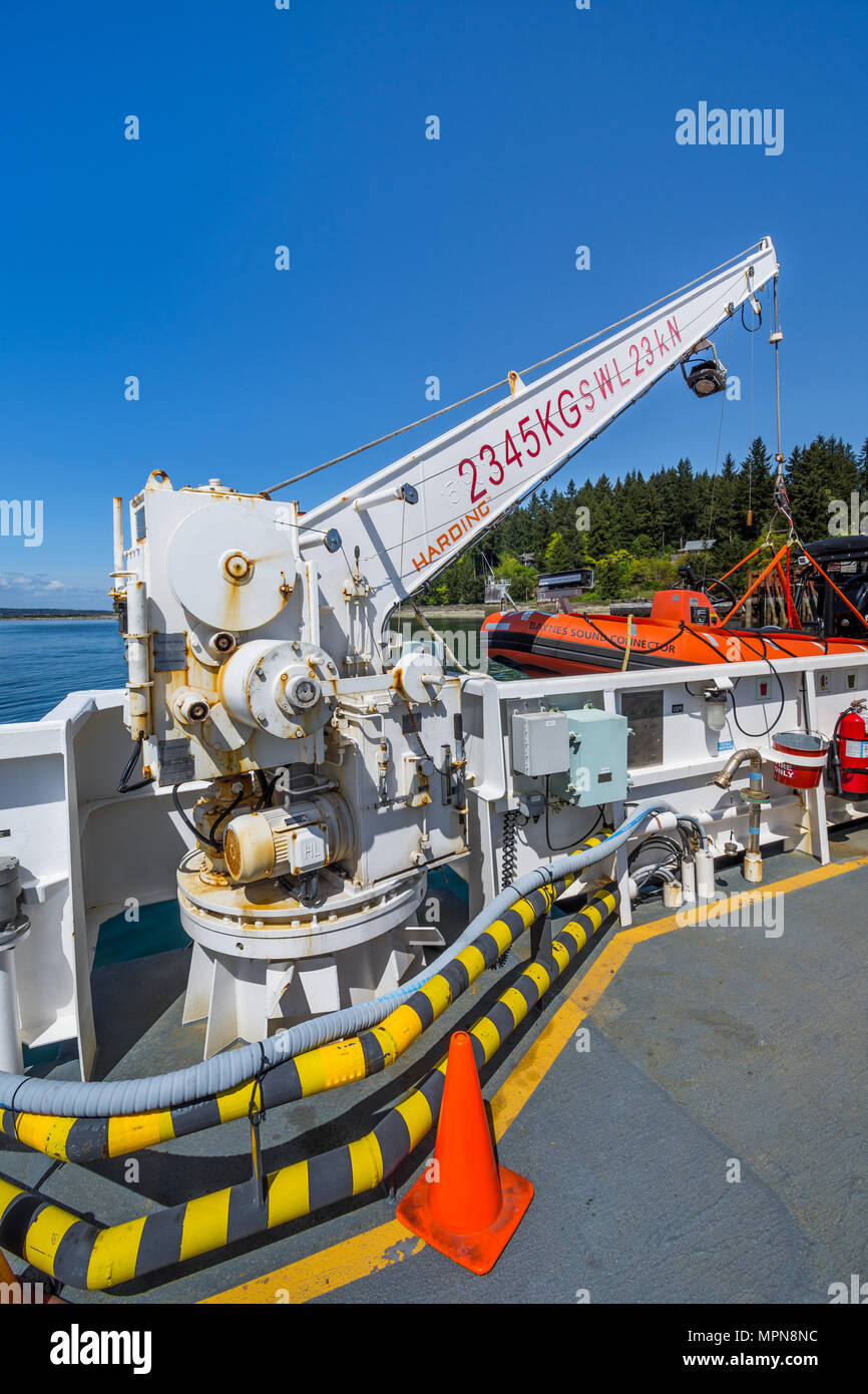 Lifeboat crane on cable ferry from Buckley Bay to Denman Island - BC ...