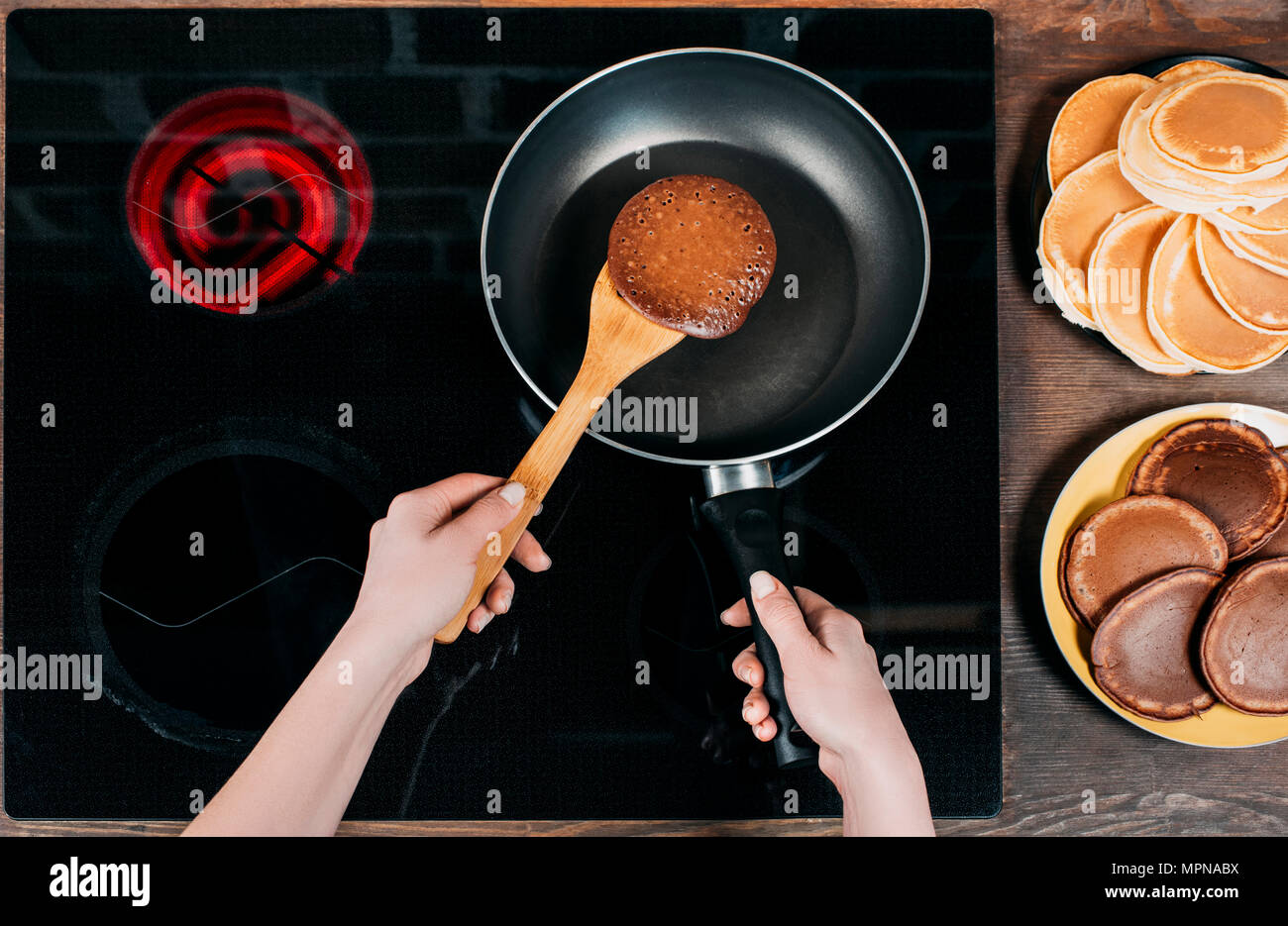 Top shot pancake cooking process hi-res stock photography and images ...