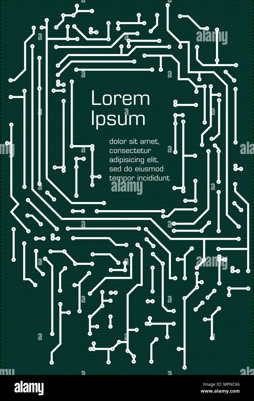 White background in PCB-layout style on a dark green background Stock ...