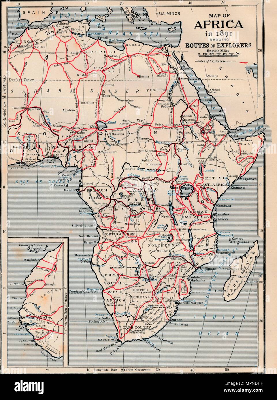 'Map of Africa in 1891 showing Routes of Explorers'. Artist: Unknown ...