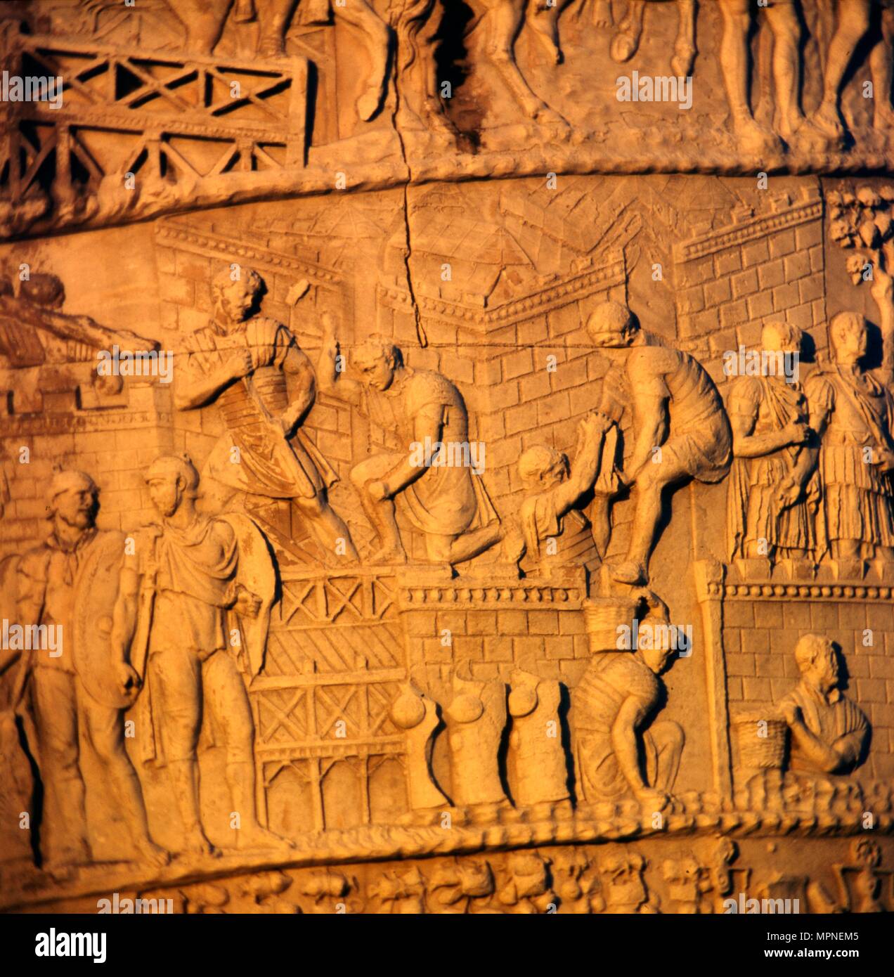Roman soldiers building a fort, Trajan's Column, Rome, c2nd century ...