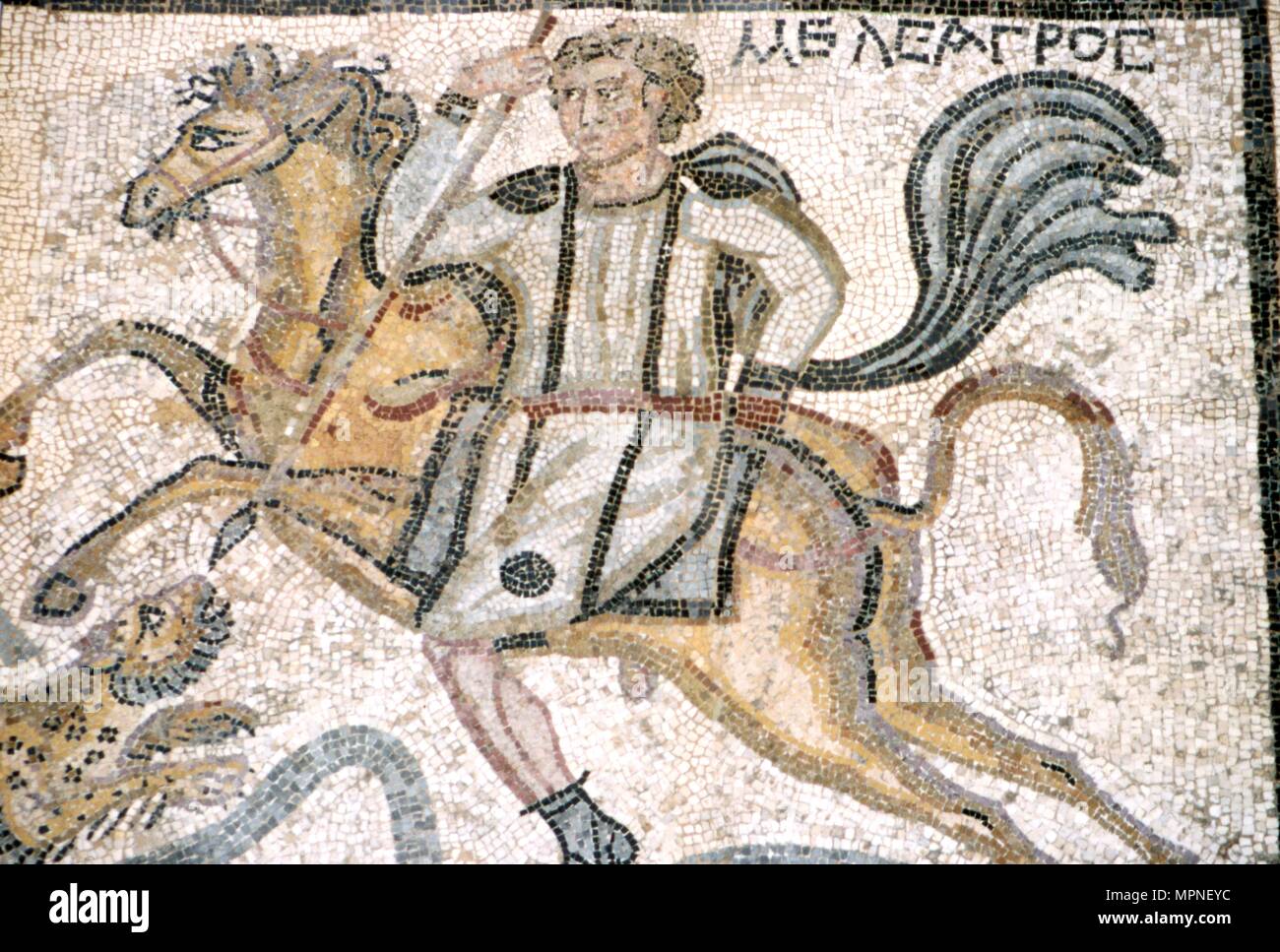 Roman mosaic from Carthage, Horseman hunts leopard, c3rd century ...