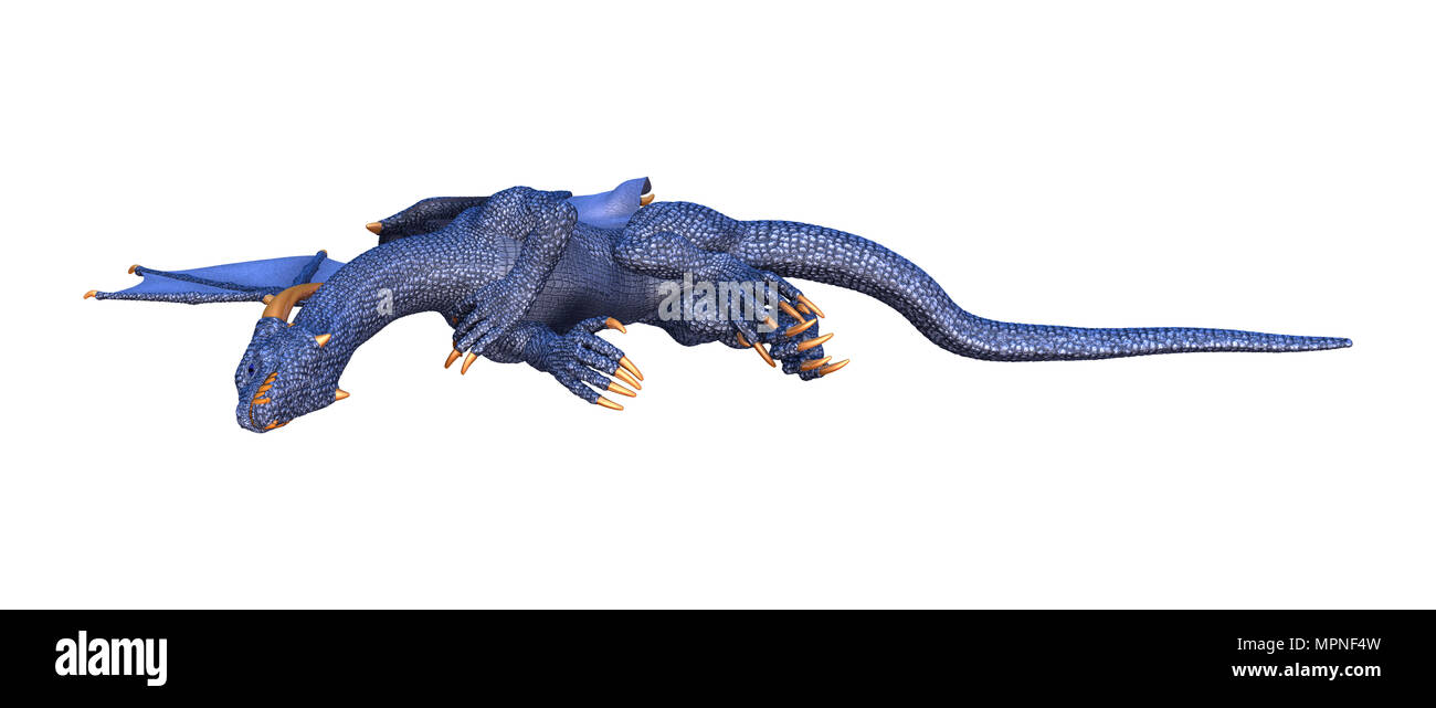 3D rendering of a blue fairy tale dragon isolated on white background ...