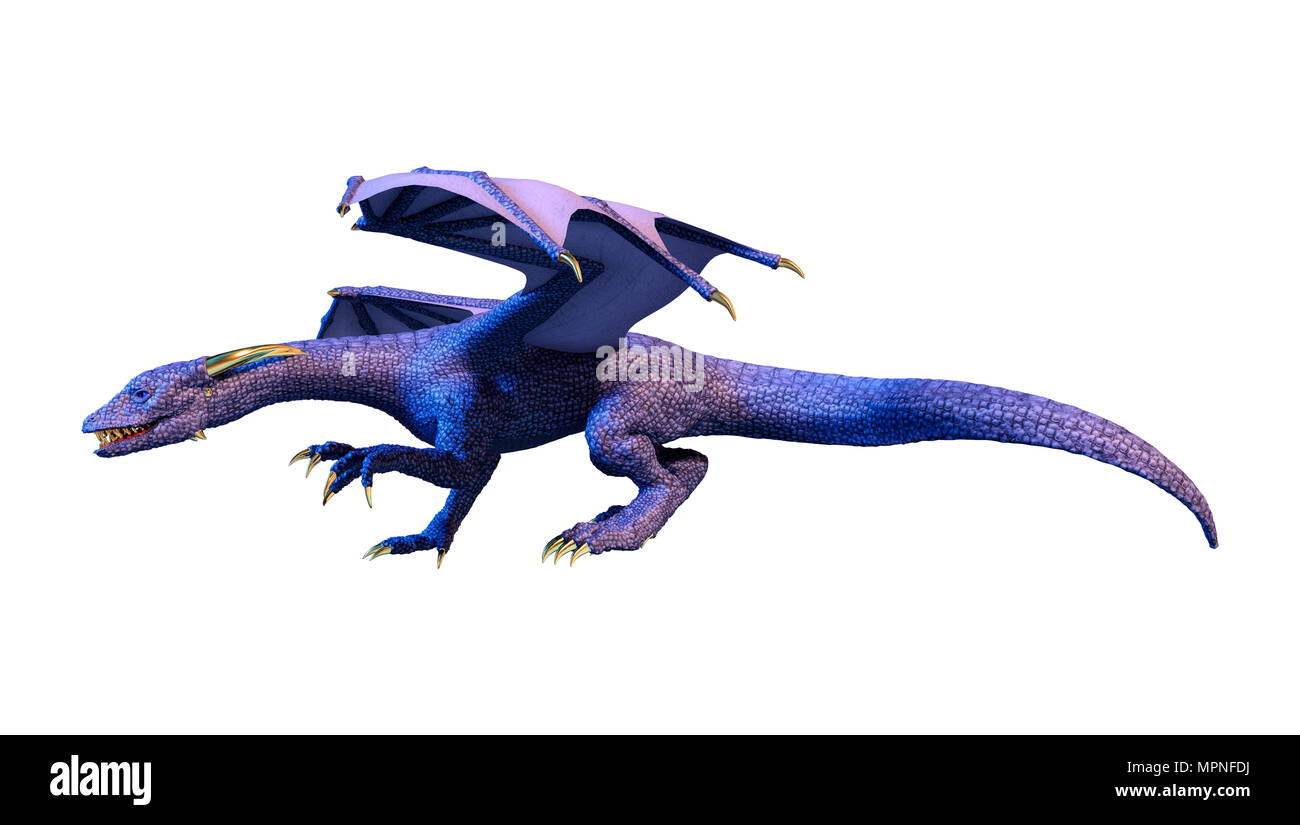 3D rendering of a blue fairy tale dragon isolated on white background ...