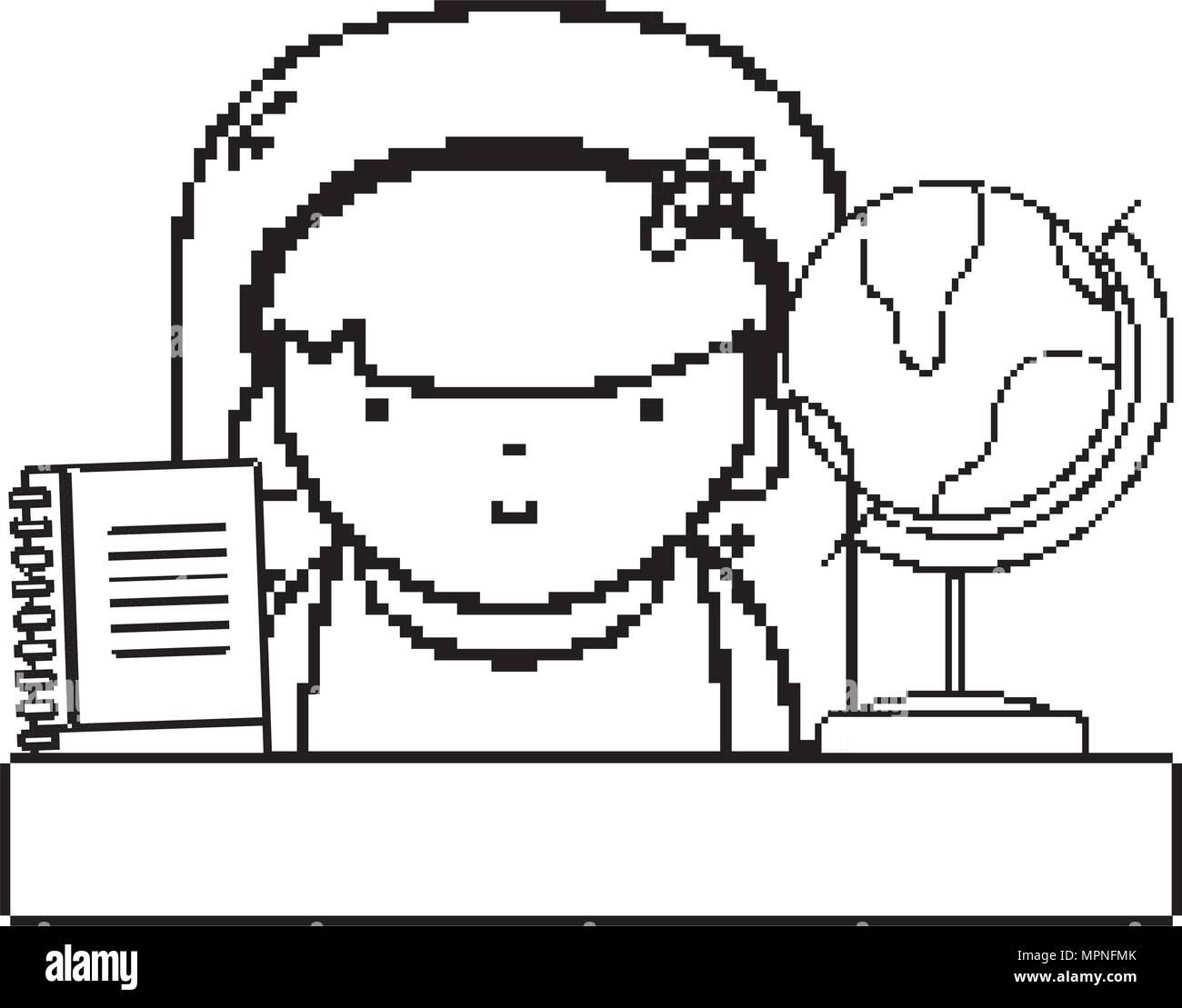 line woman student in the desk with global map and notebook vector ...