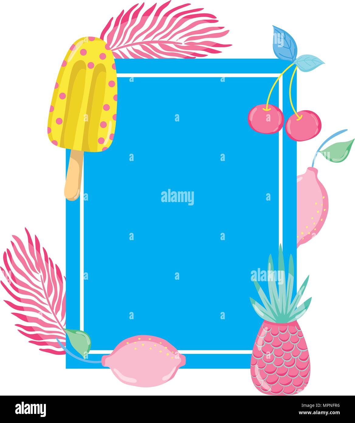 emblem with tropical plants and fruits style vector illustration Stock ...