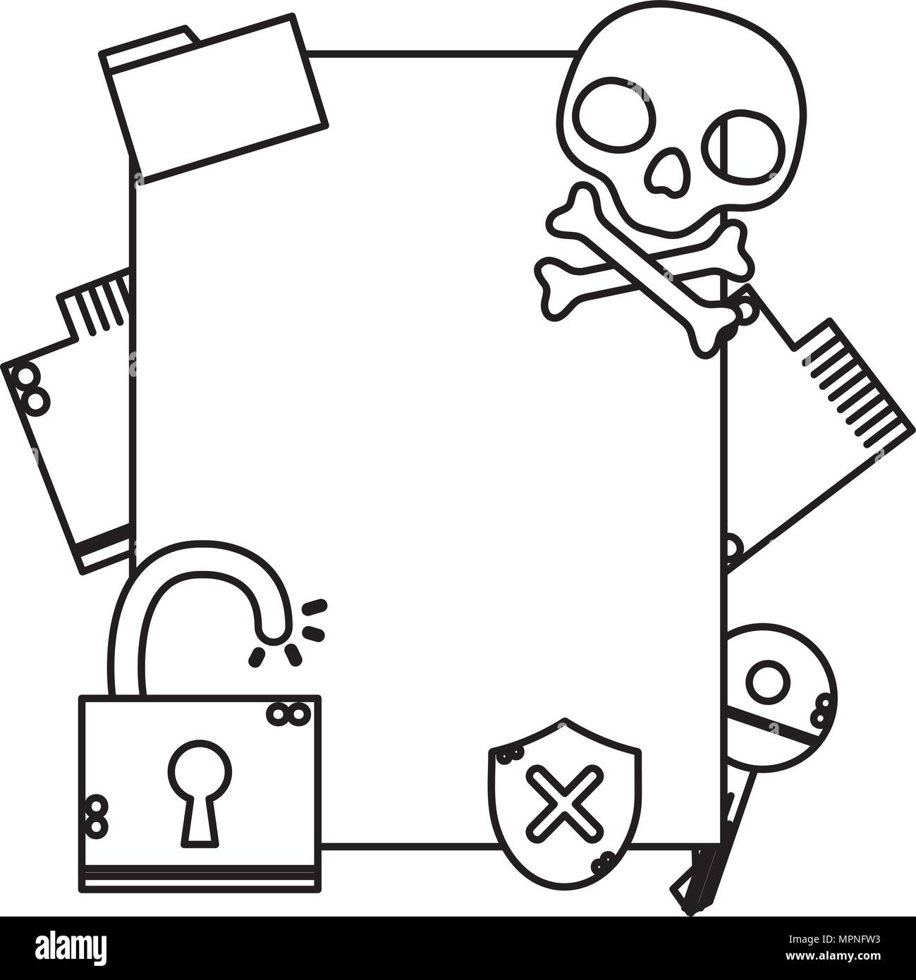 line emblem with caution web virus protection vector illustration Stock ...