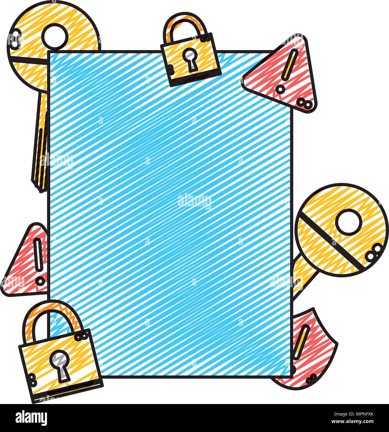 doodle emblem with web caution virus protection vector illustration ...