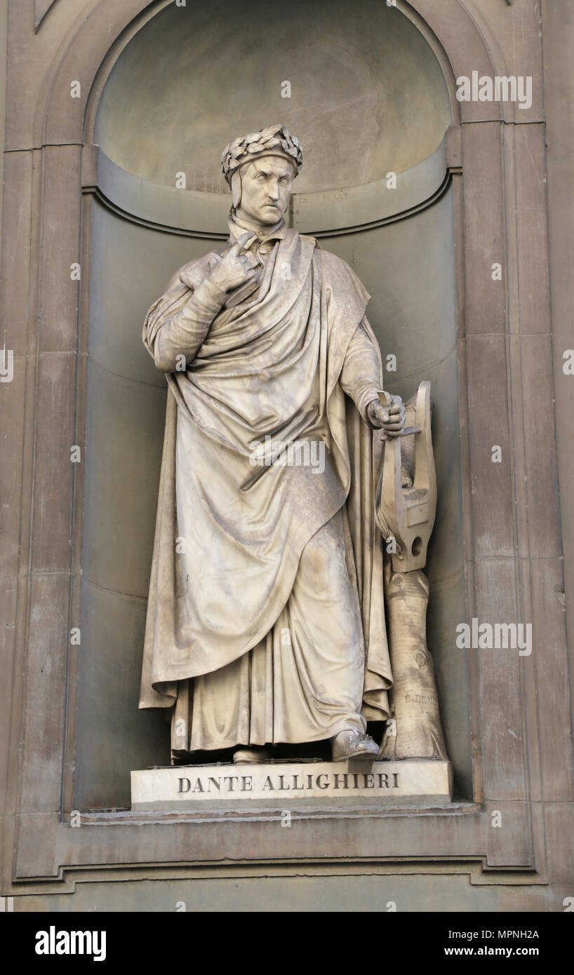 Florence, Italy - August 21, 2015: Old Statue of Dante Aligheri a ...