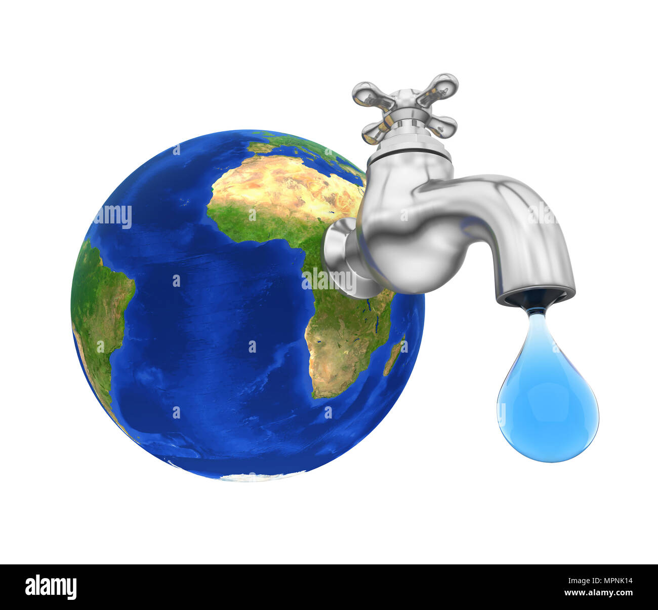 Dripping Tap with Drop and Globe Isolated Stock Photo - Alamy