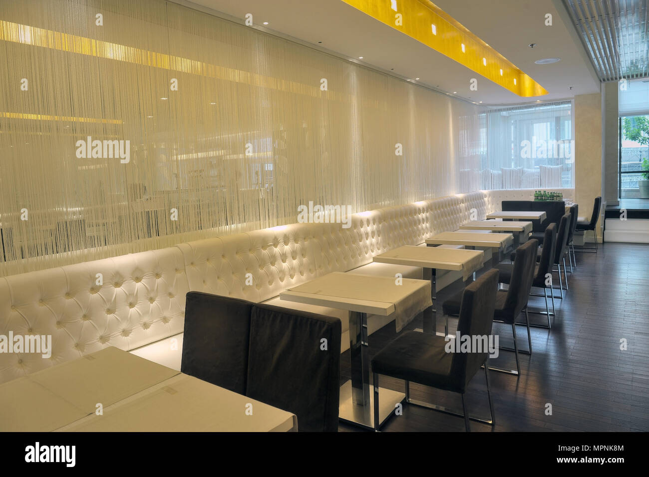 Empty restaurant interior with stage waiting for customers Stock Photo ...