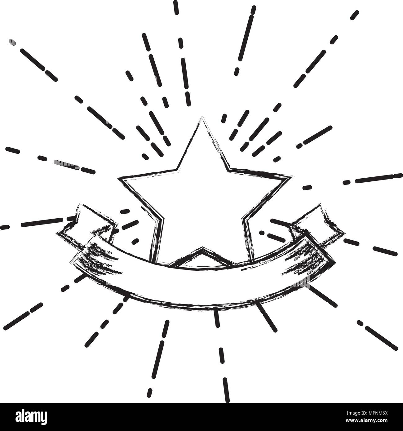 grunge pictogram star graphic with ribbon decoration vector ...
