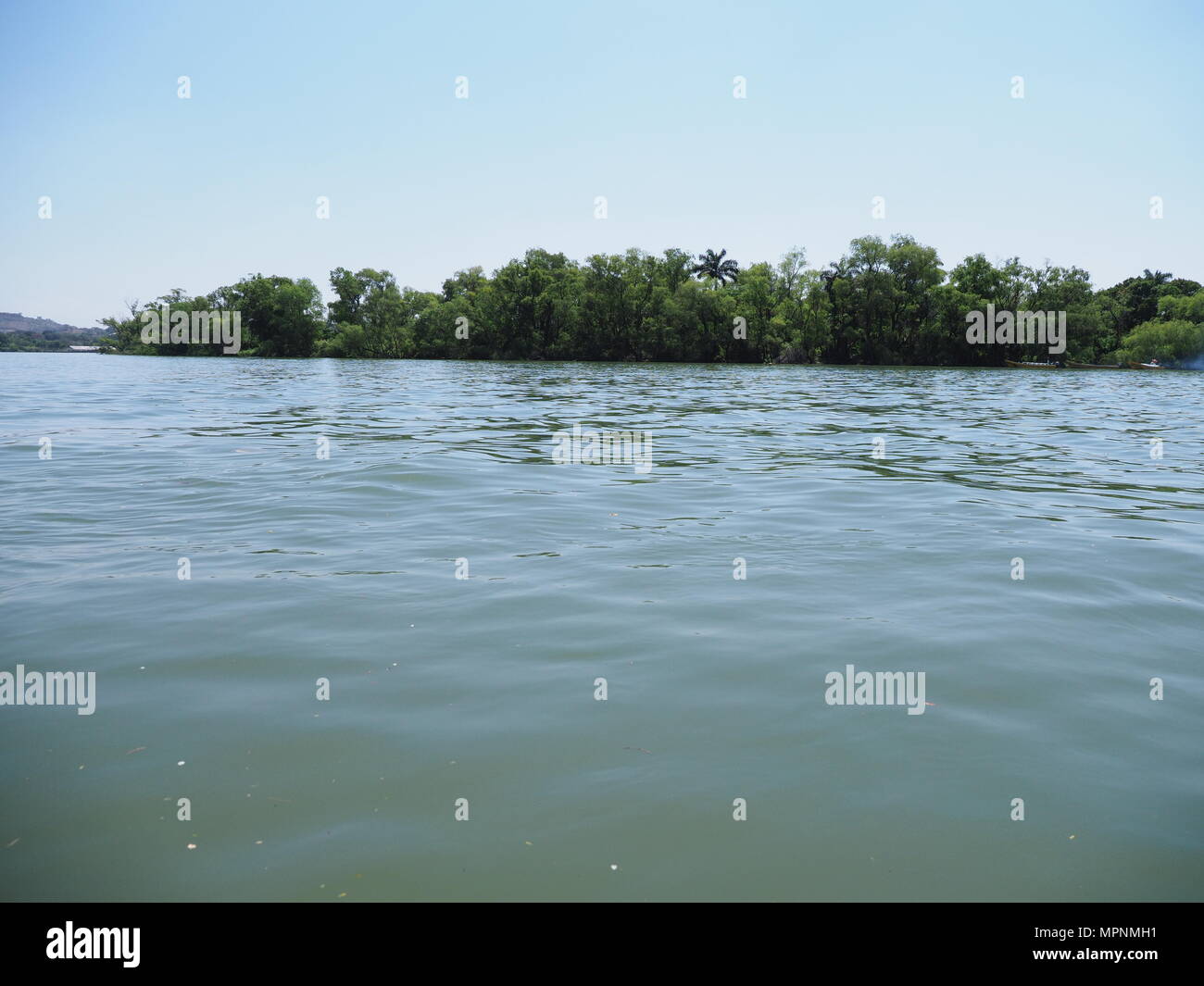 Tropical panorama of banks of Grijalva river landscapes at Sumidero ...