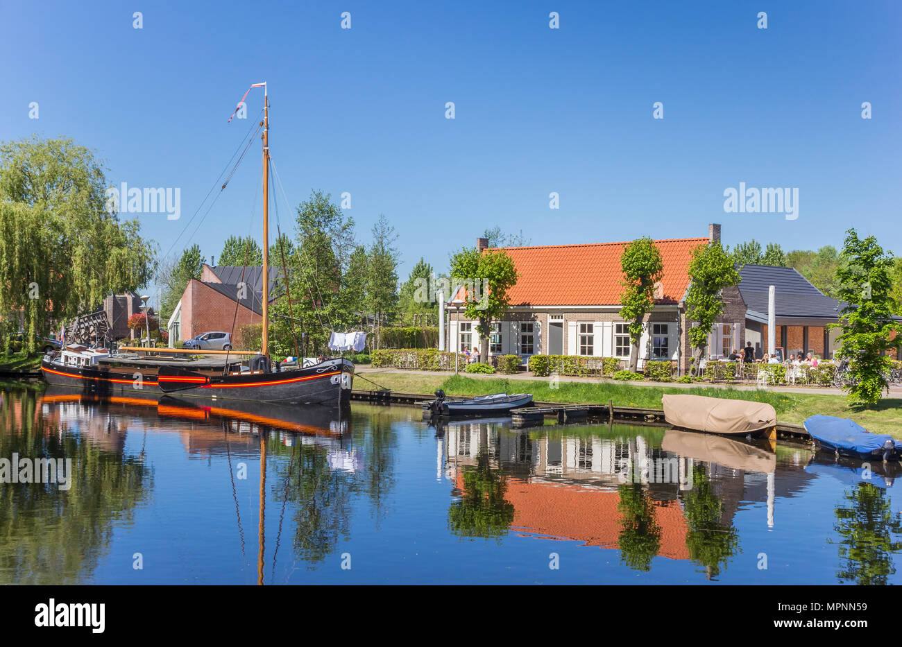 Ship and restaurant in the center of Hasselt, Netherlands Stock Photo ...