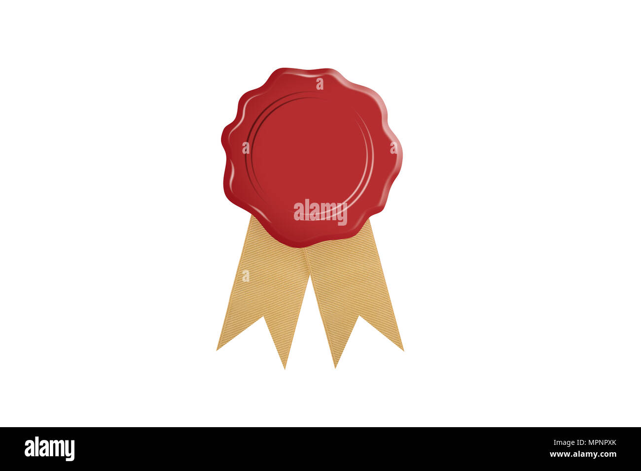 Red winner medal symbol with golden ribbon, isolated on white ...