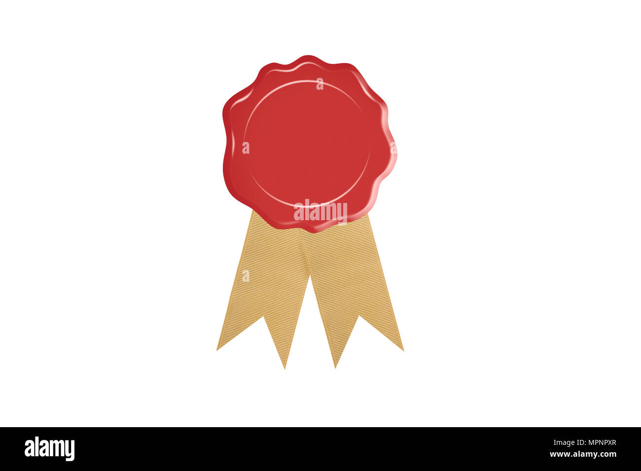Red winner medal symbol with golden ribbon, isolated on white ...
