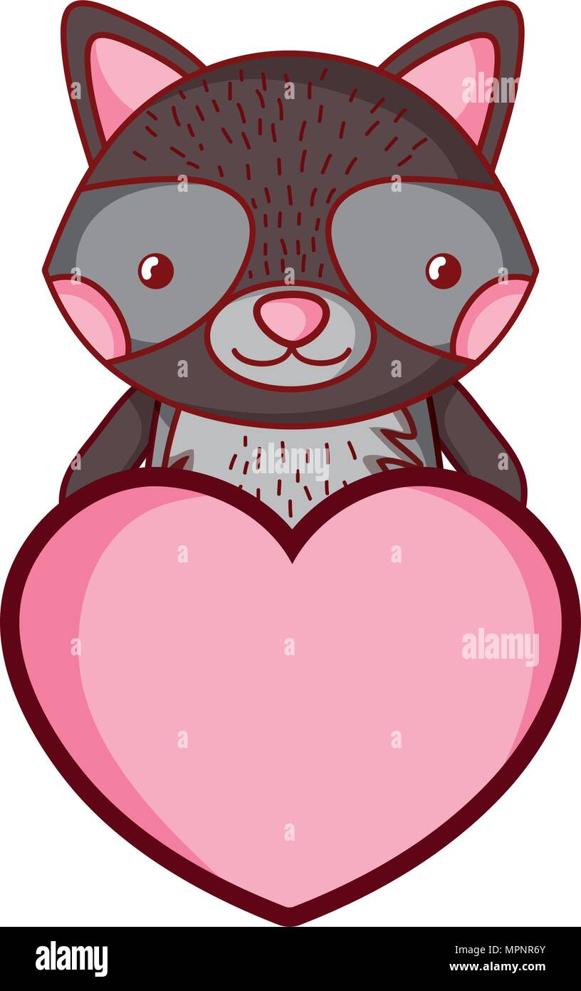 cute raccoon wild animal with heart vector illustration Stock Vector ...