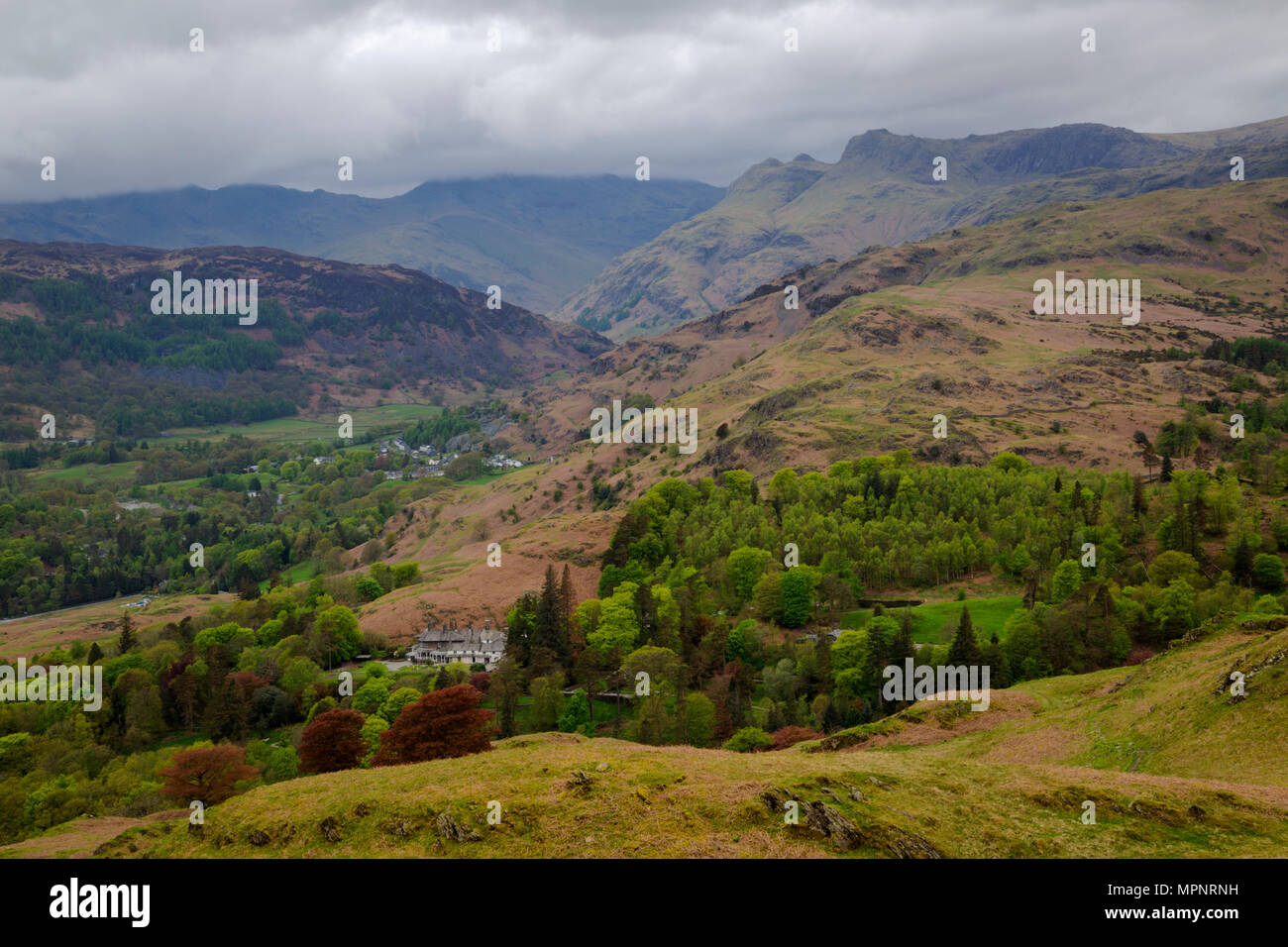 The view from Loughrigg Fell overlooking Elterwater in the Lake ...
