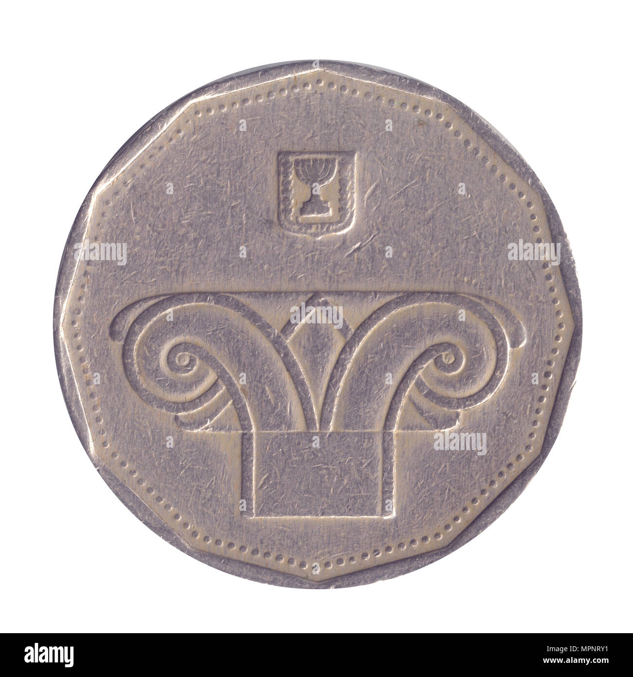 Five New Israeli Shekel coin (ILS or NIS) on white background Stock ...