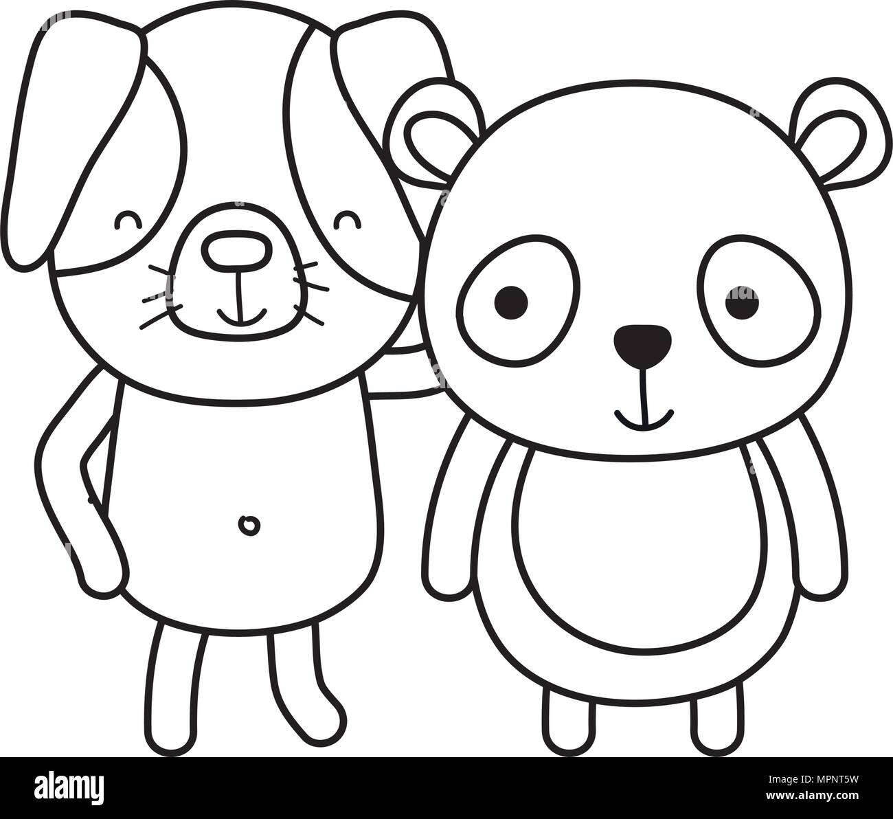 line dog and panda cute friends animal Stock Vector Image & Art - Alamy