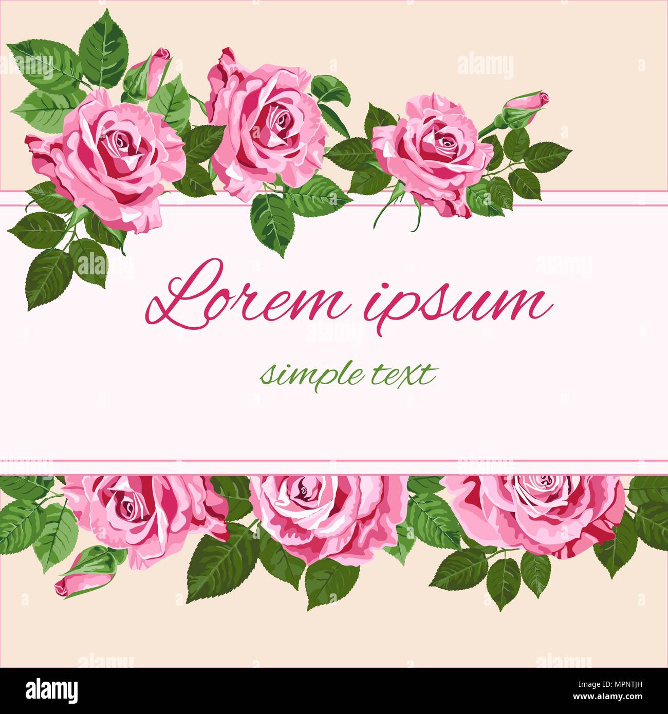 Vector wedding invitations with pink roses on the beige background ...