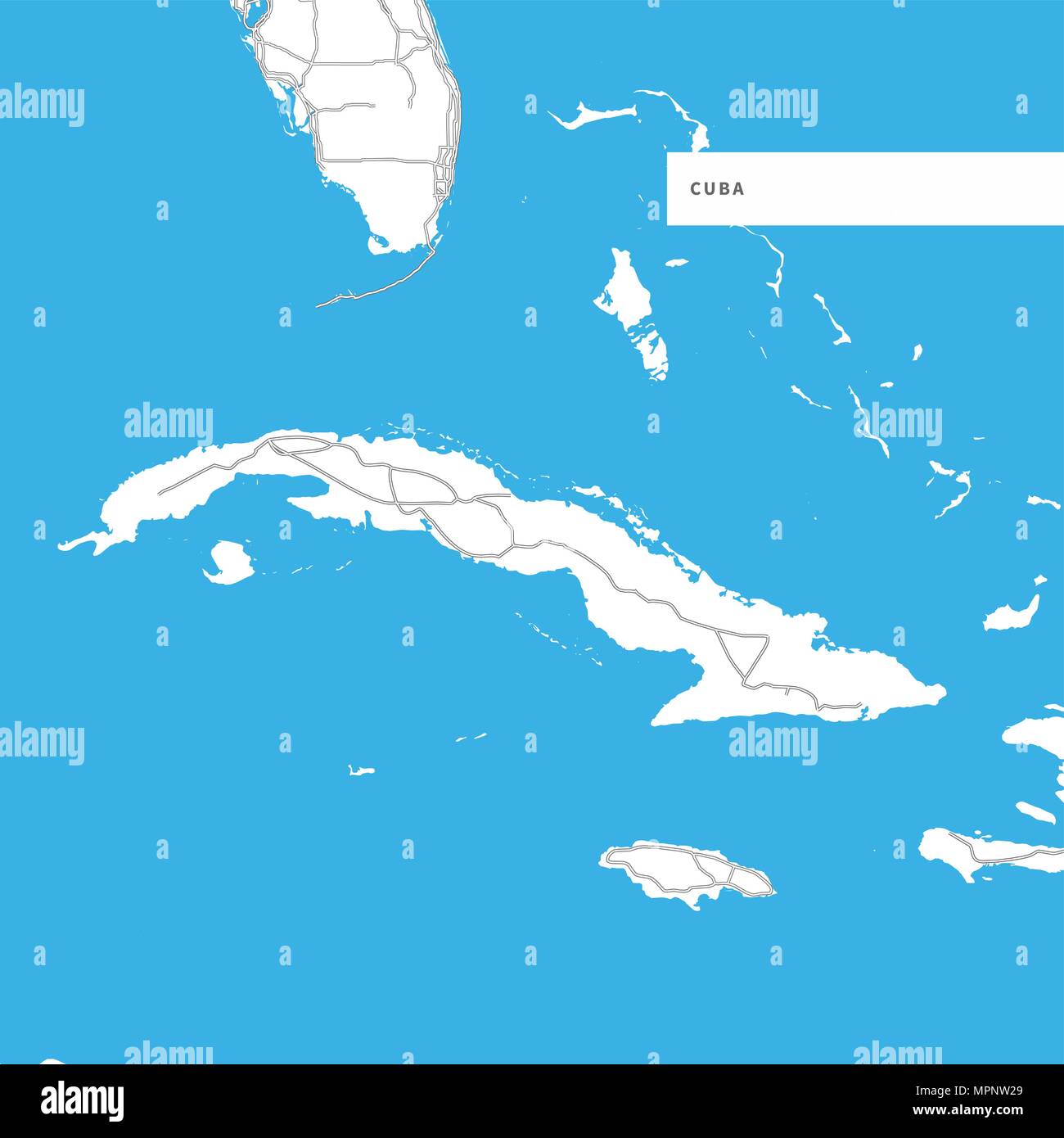 Map of Cuba Island, Cuba, contains geography outlines for land mass ...