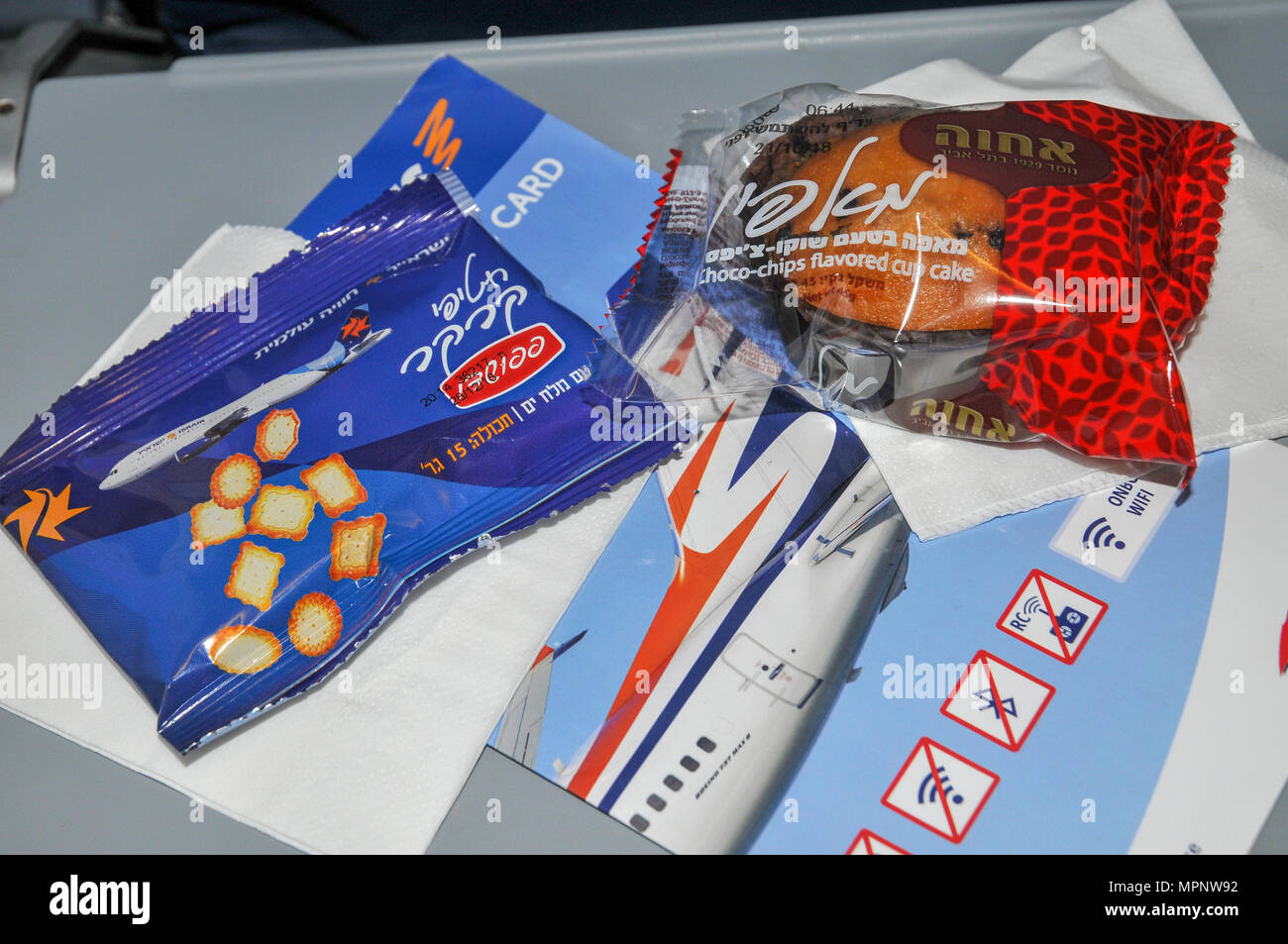 In flight snacks on a Travel Service Airlines (Czech Republic) Boeing ...