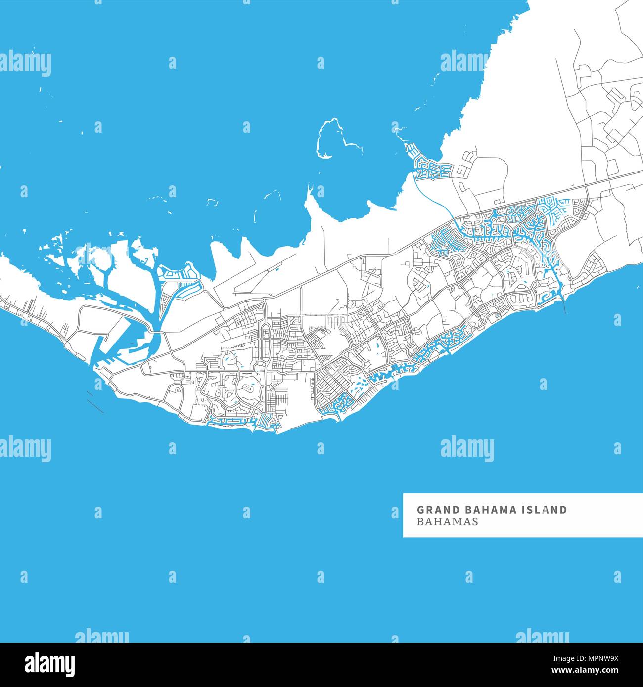 Map of Grand Bahama Island contains geography outlines for land mass ...
