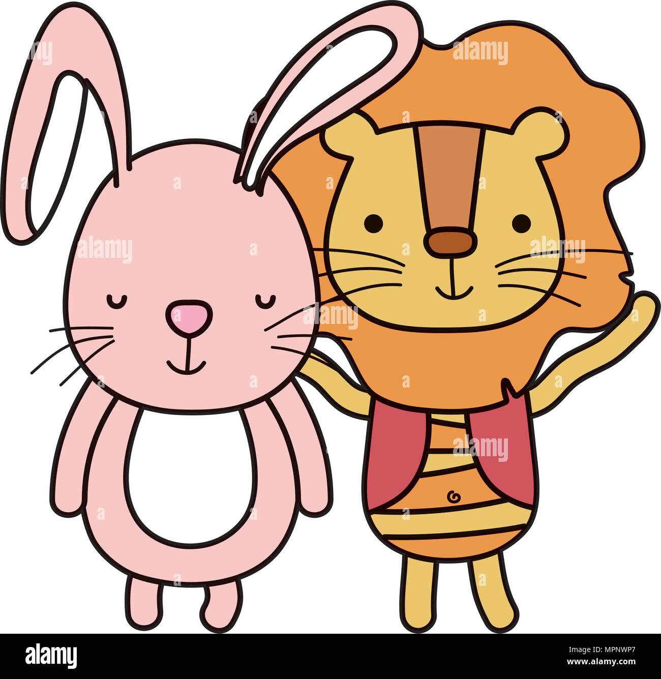 color rabbit and lion cute friends animal Stock Vector Image & Art - Alamy
