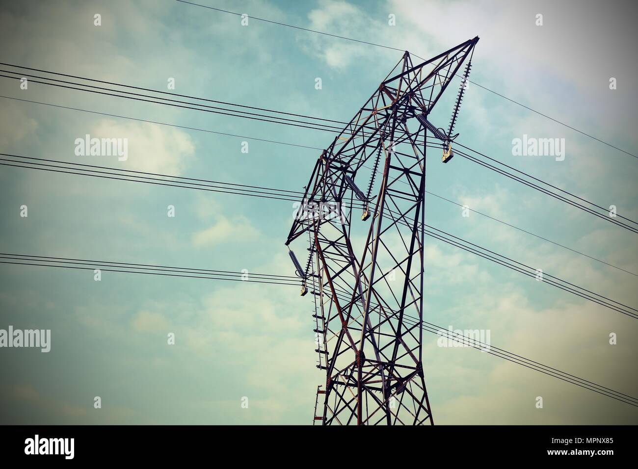huge high voltage pylon with electric wires Stock Photo - Alamy