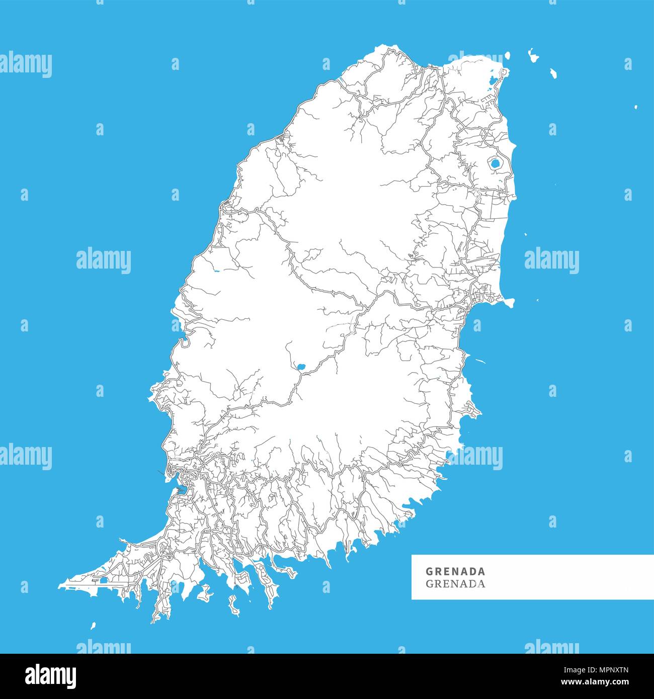 Map of Grenada Island, Grenada, contains geography outlines for land ...