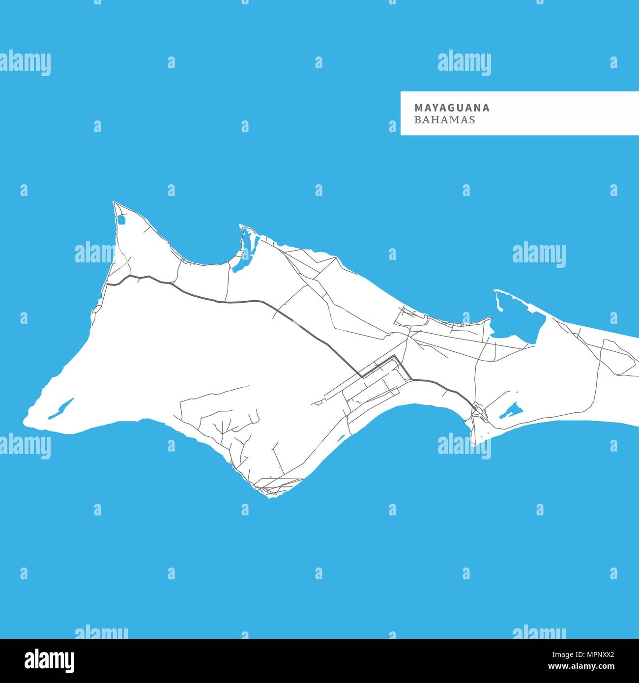 Map of Mayaguana Island, Bahamas, contains geography outlines for land ...