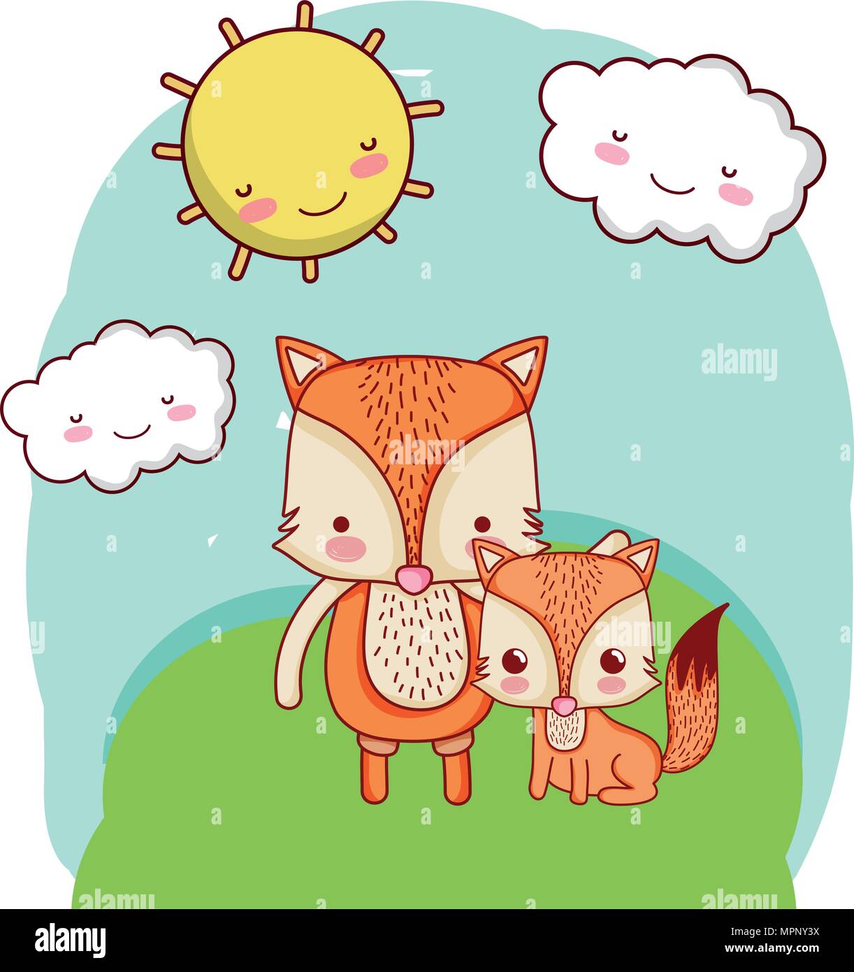 fox father with his cute child in the landscape Stock Vector Image ...