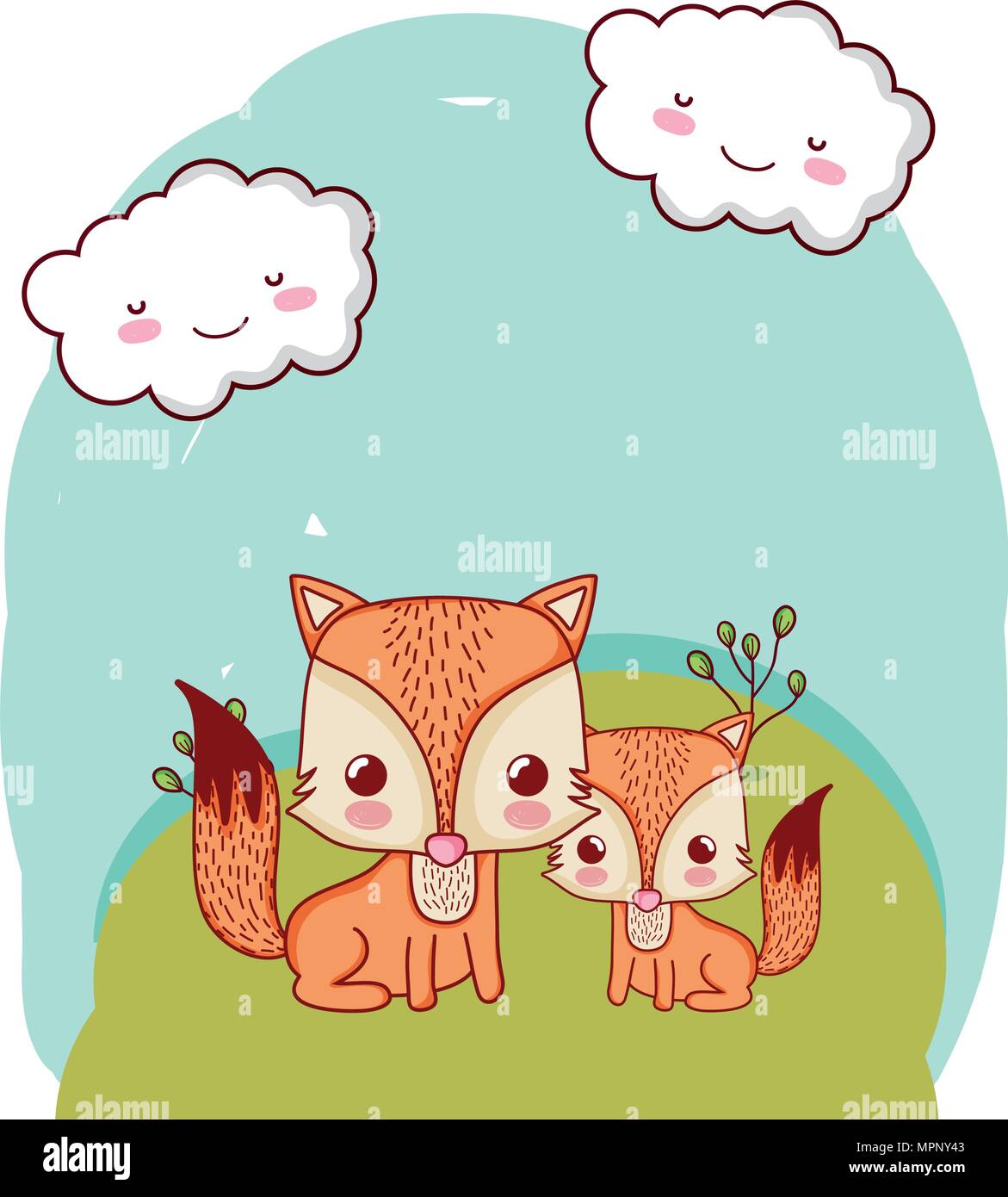 cute fox father with his child in the landscape Stock Vector Image ...