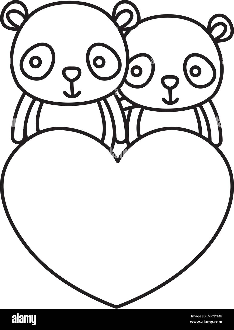 line couple panda together with cute heart Stock Vector Image & Art - Alamy