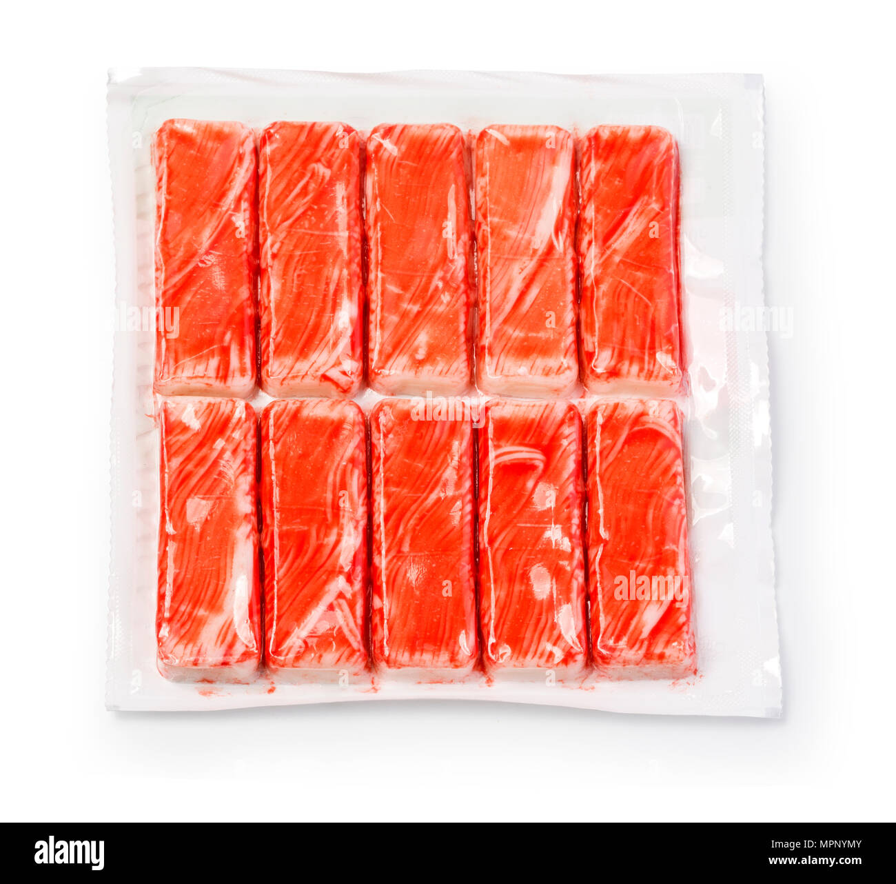 Crab sticks in plastic packaging isolated on white background with ...