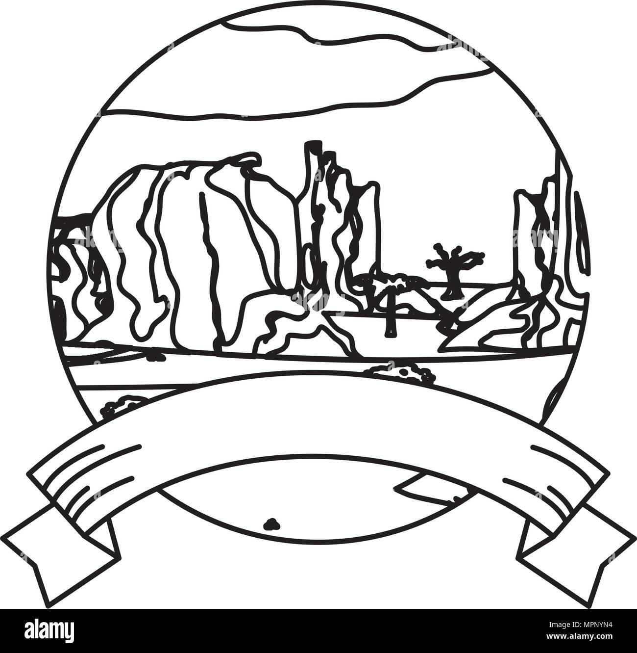 line desert canyon with trees landscape and ribbon Stock Vector Image ...