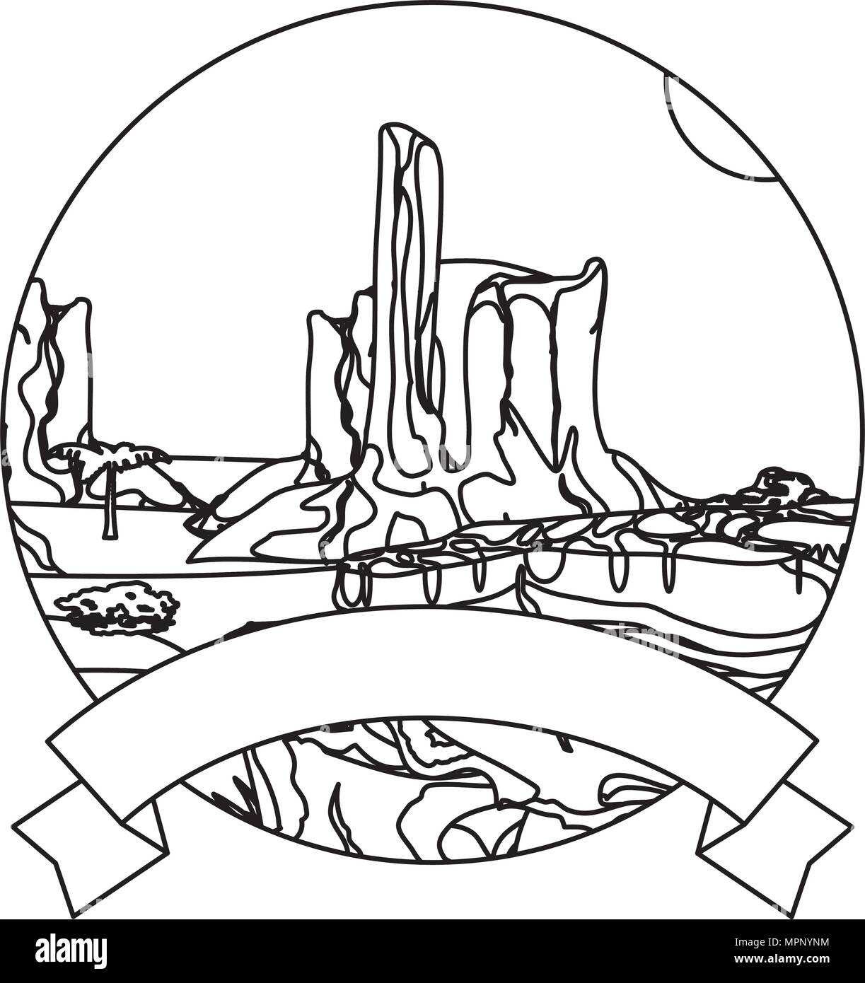 line desert palm tree and canyon landscape with ribbon Stock Vector ...