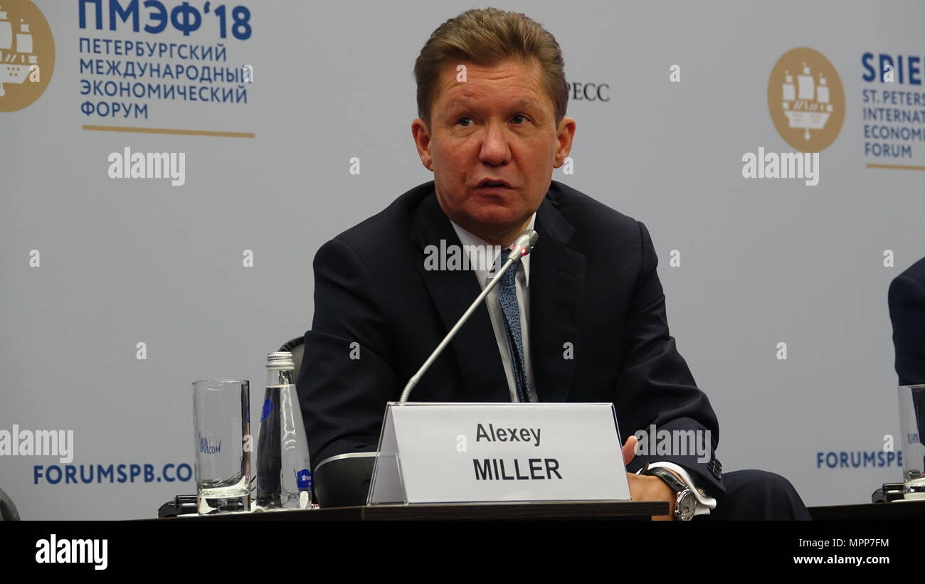24 May 2018, Russia, St. Petersburg: Alexey Miller, CEO of Gazprom ...