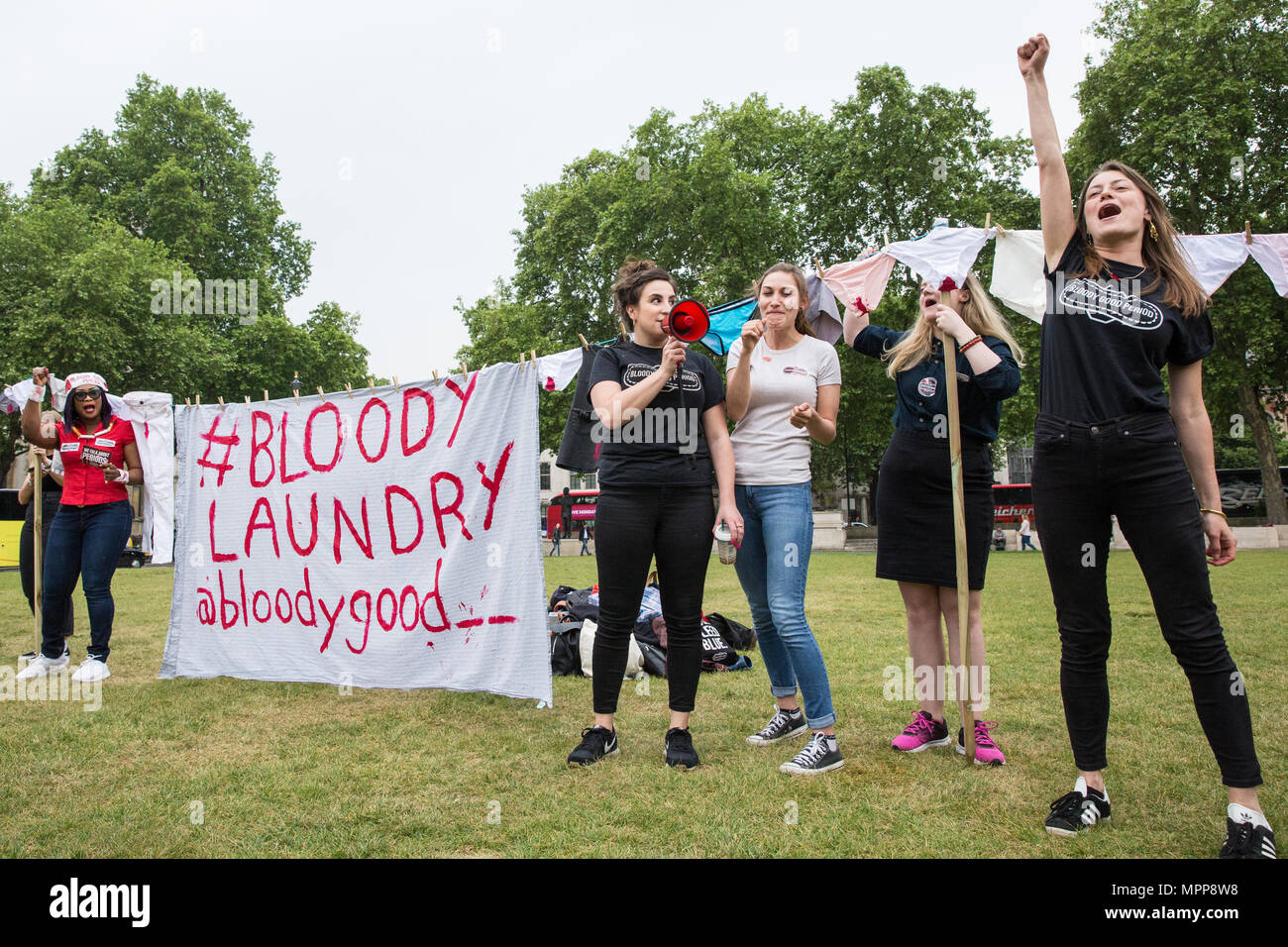 London, UK. 24th May, 2018. Campaigners from Bloody Good Period create ...