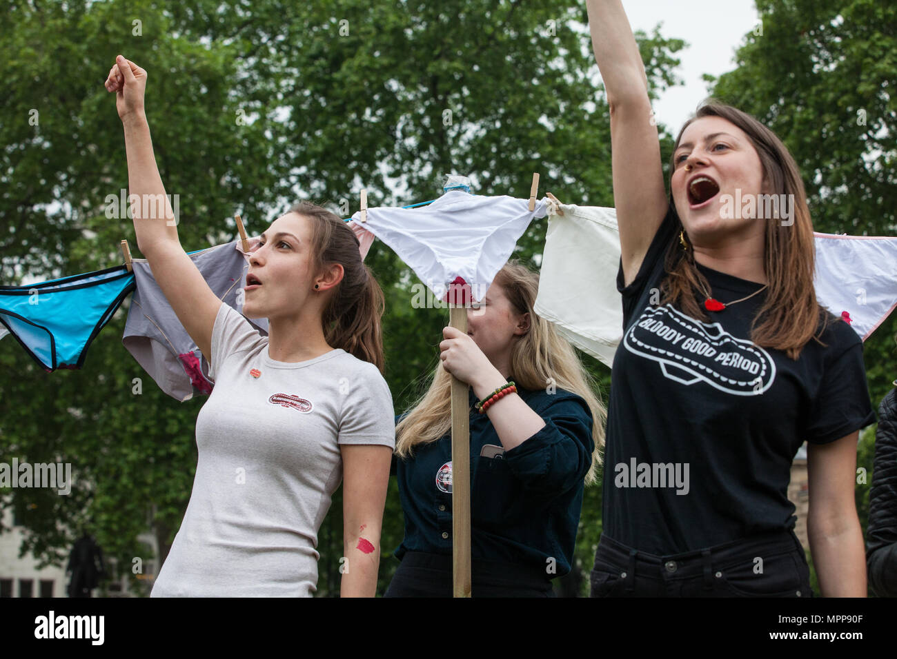 London, UK. 24th May, 2018. Campaigners from Bloody Good Period create ...