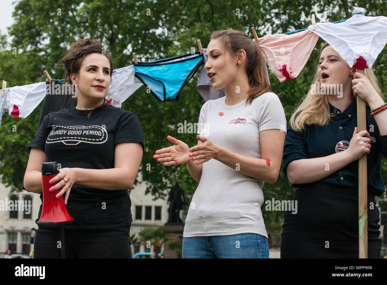 London, UK. 24th May, 2018. Campaigners from Bloody Good Period create ...