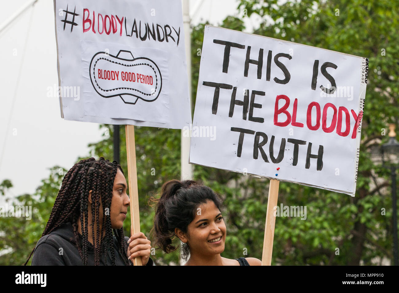 London, UK. 24th May, 2018. Campaigners from Bloody Good Period create ...