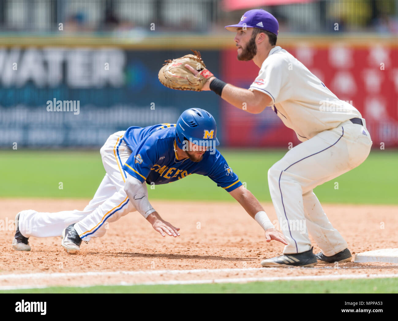 May 23, 2018: McNeese State infielder Carson Maxwell (18) is safe on ...