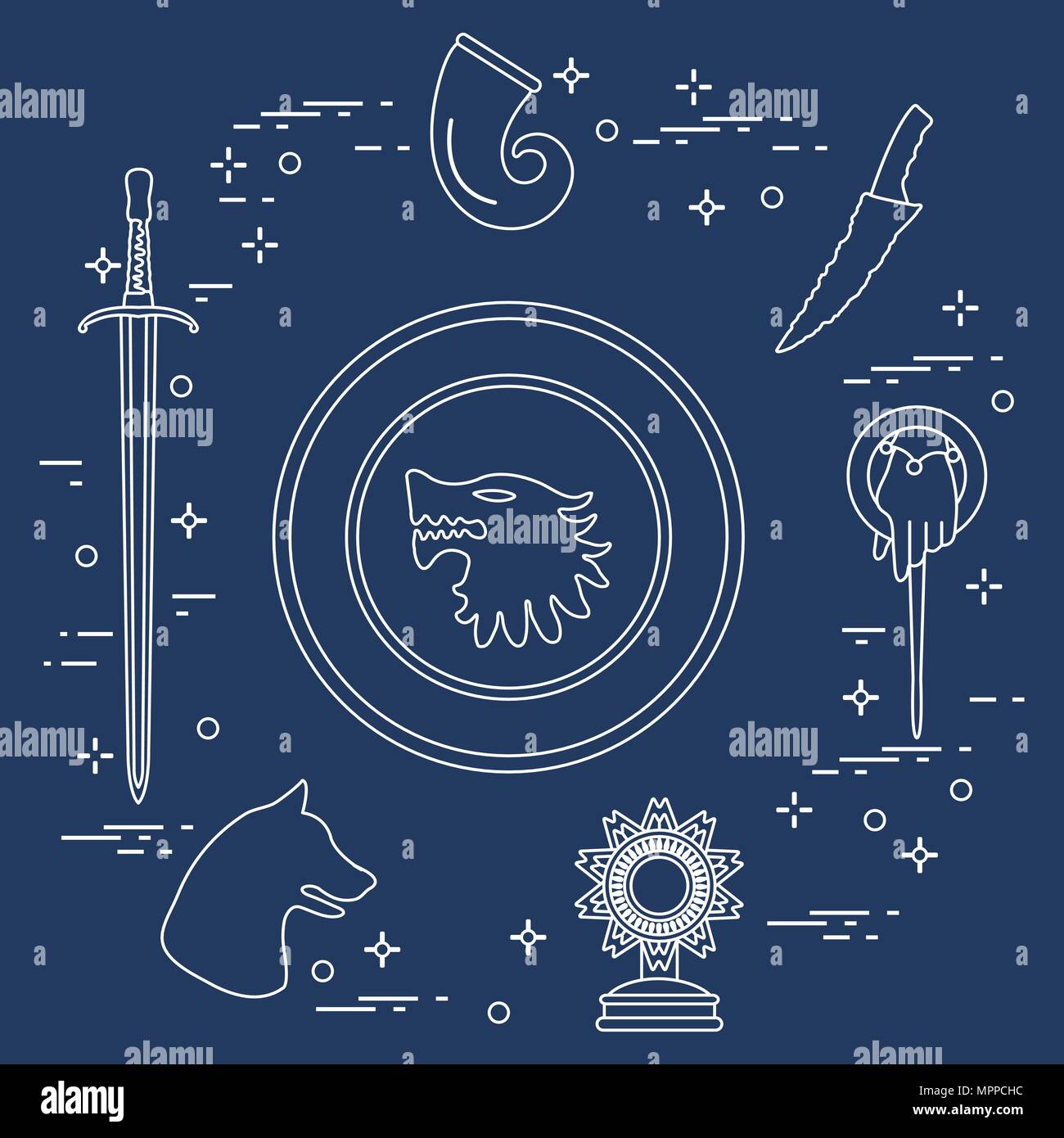 Symbols of the popular fantasy television series. Art and cinema theme ...