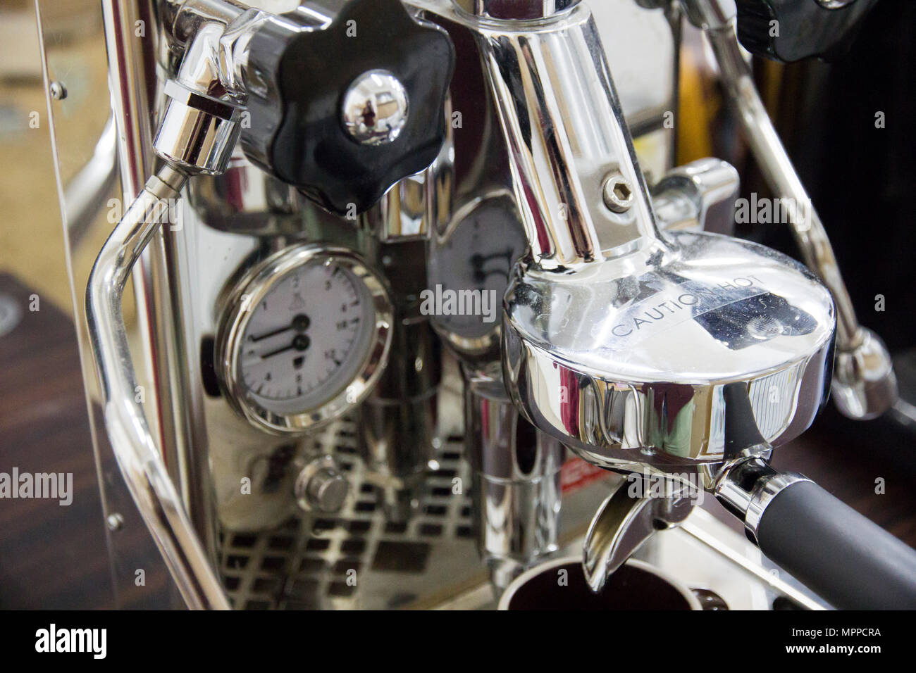 Different elements of modern coffee machine closeup Stock Photo - Alamy