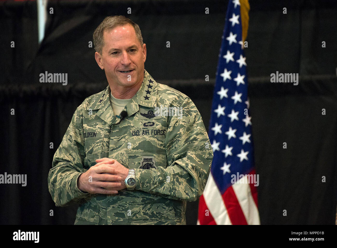 Air Force Chief of Staff David L. Goldfein speaks with members of the ...