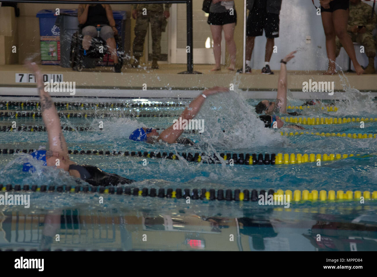 U.S. Army Soldiers and veterans competing in the swimming event at the ...