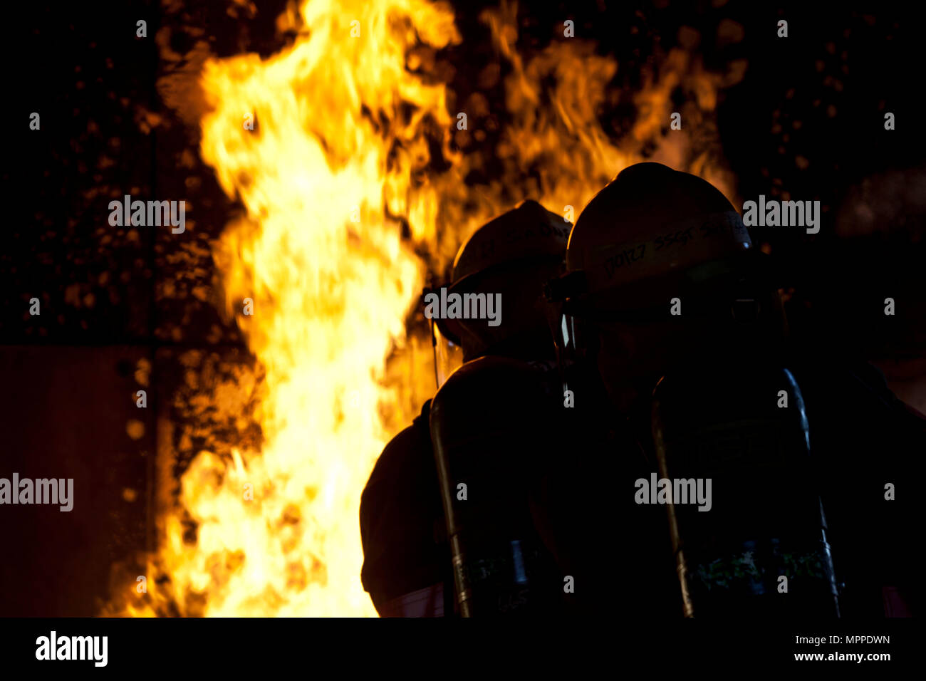 U.S. Marines assigned to the Fire Protection Apprentice Course, Marine ...