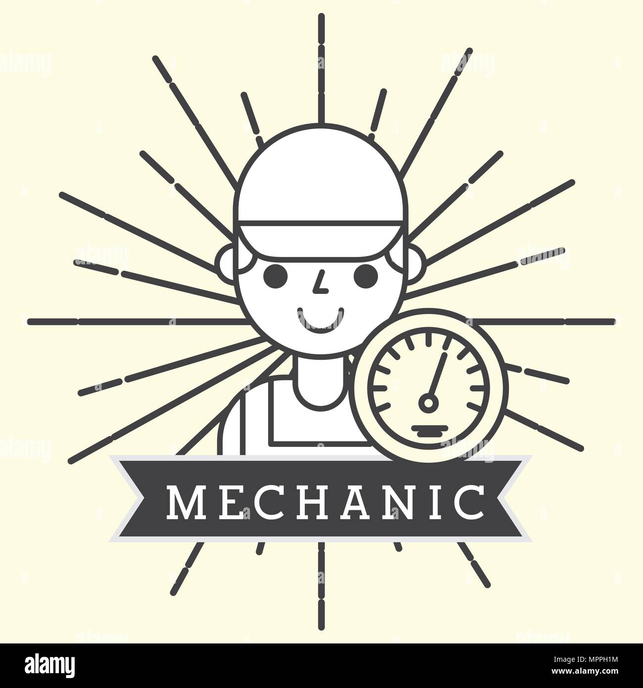 mechanic boy character in uniform portrait vector illustration Stock ...